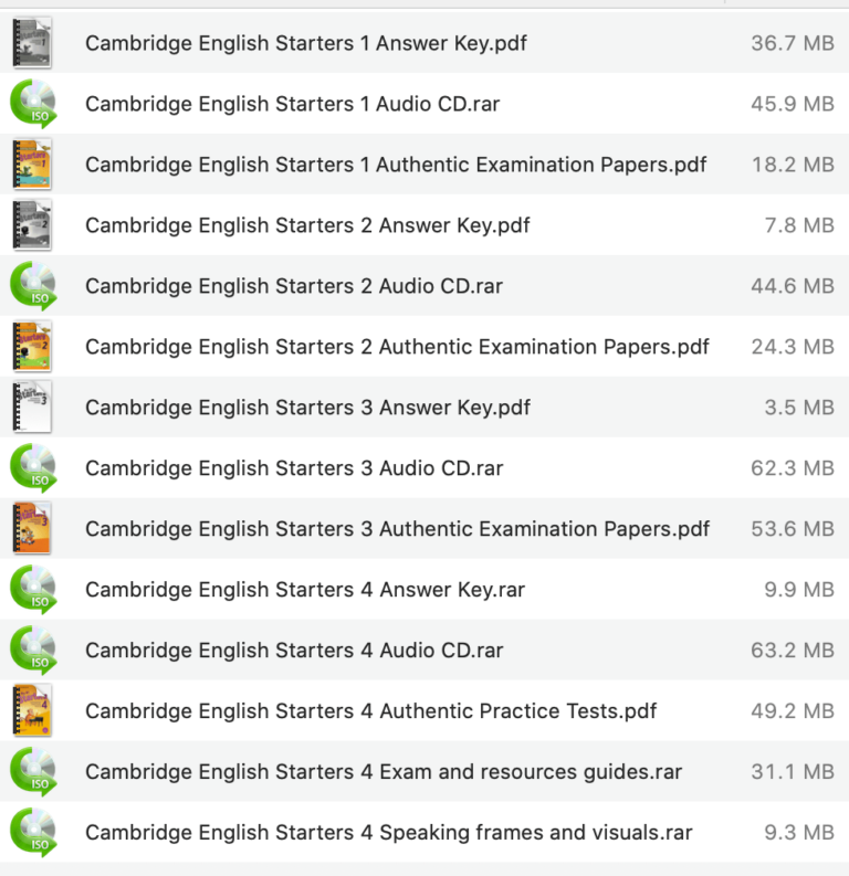 Cambridge English Starters Pdf Resources (4 Levels)